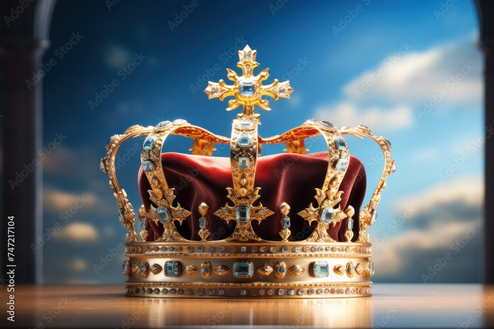 Gold crown with red jewels,A regal and elegant golden crown Stock Photo ...