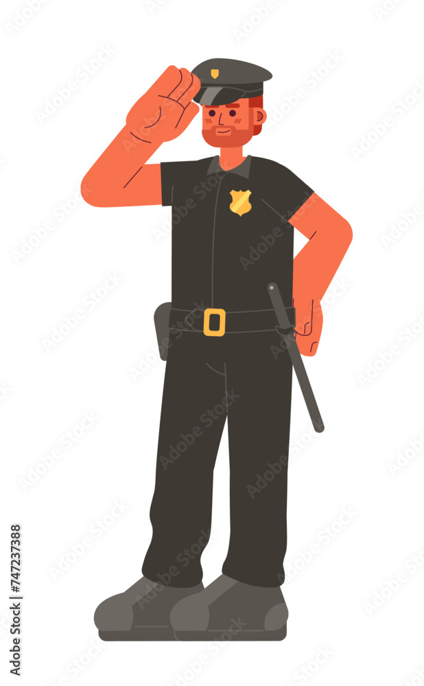 Male police officer smiling cartoon flat illustration. Caucasian adult ...