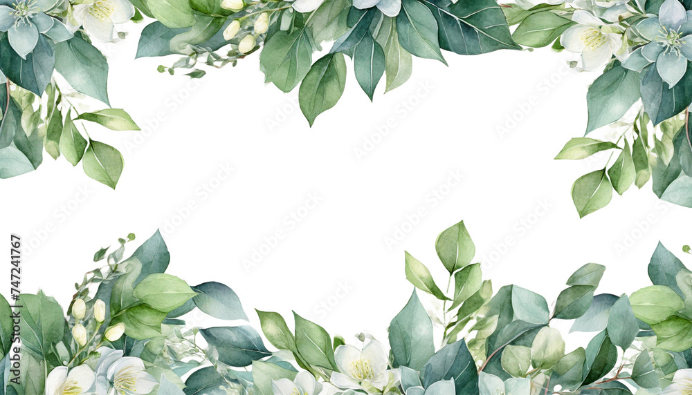 watercolor jasmine flowers frame on transparent background Stock ...