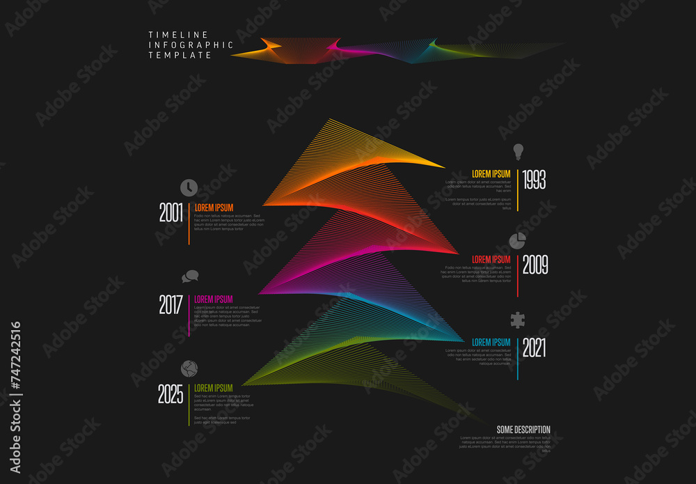 Infographic dark vertical timeline template with left and right lines ...