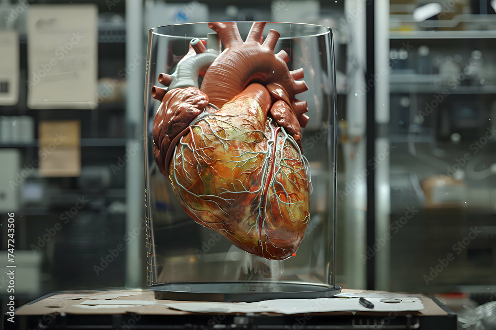 Illustration of a realistic rendering of a human heart MRI in a medical ...
