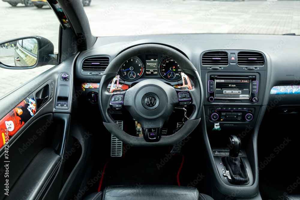 interior of a modern car Volkswagen Golf 6 R Tuning detail logo Stock ...