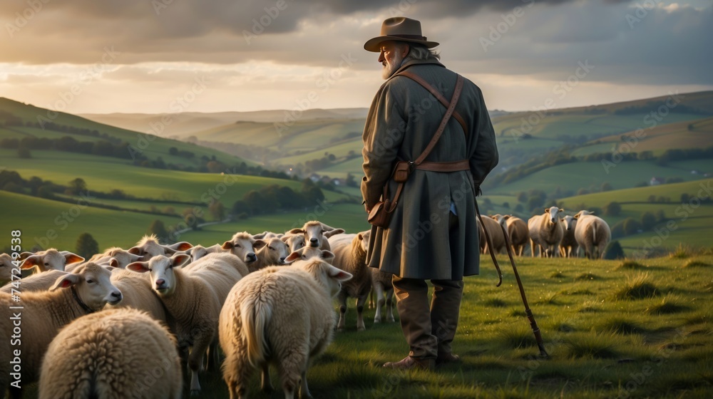 The Pastoral Scene Where the Shepherd, Adorned in Traditional Attire ...
