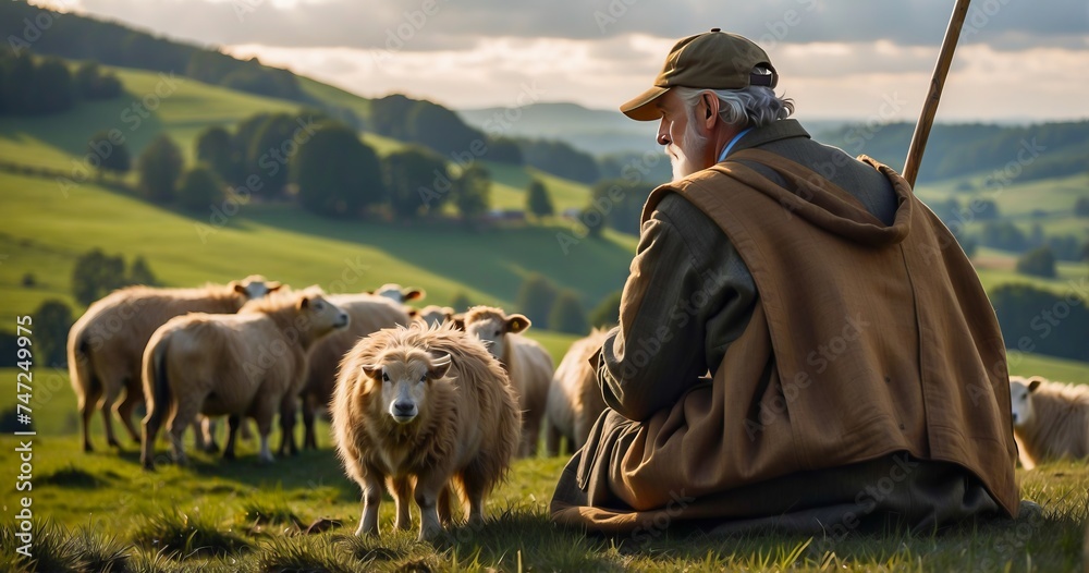 The Pastoral Scene Where the Shepherd, Adorned in Traditional Attire ...