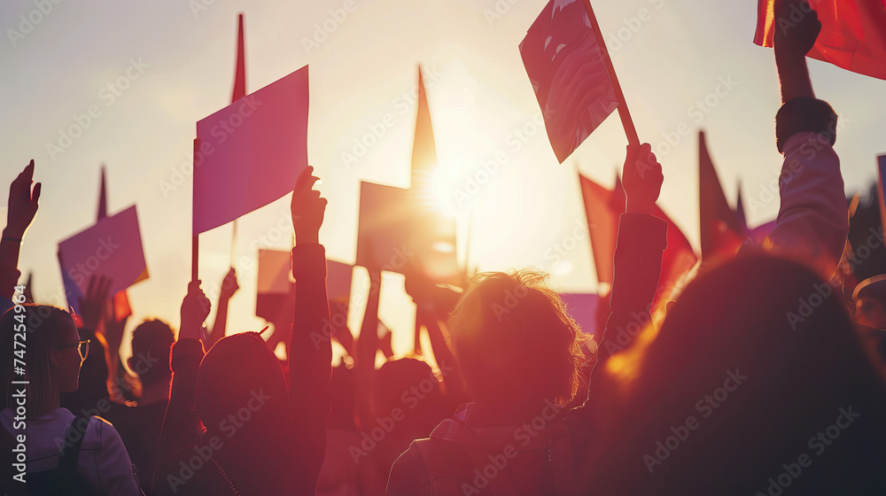 Political Sign-Waving Rally: Supporters Waving Signs and Flags to Show ...
