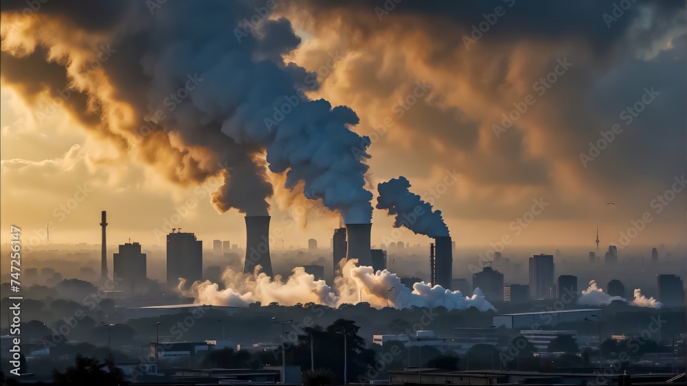 Urban City Air Pollution. Greenhouse Gases. Urban Area With Visible Air ...