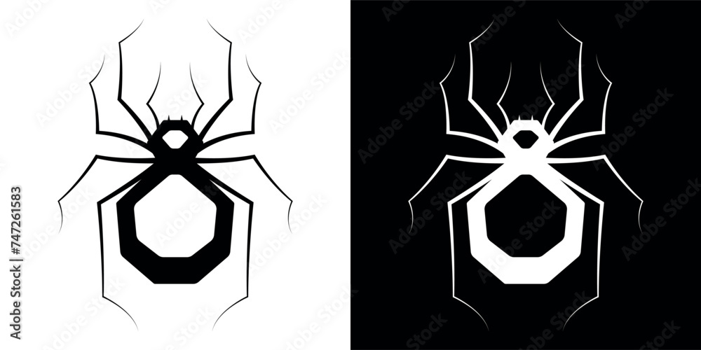 Black and white graphic spider, simple stylized image of a spider in ...