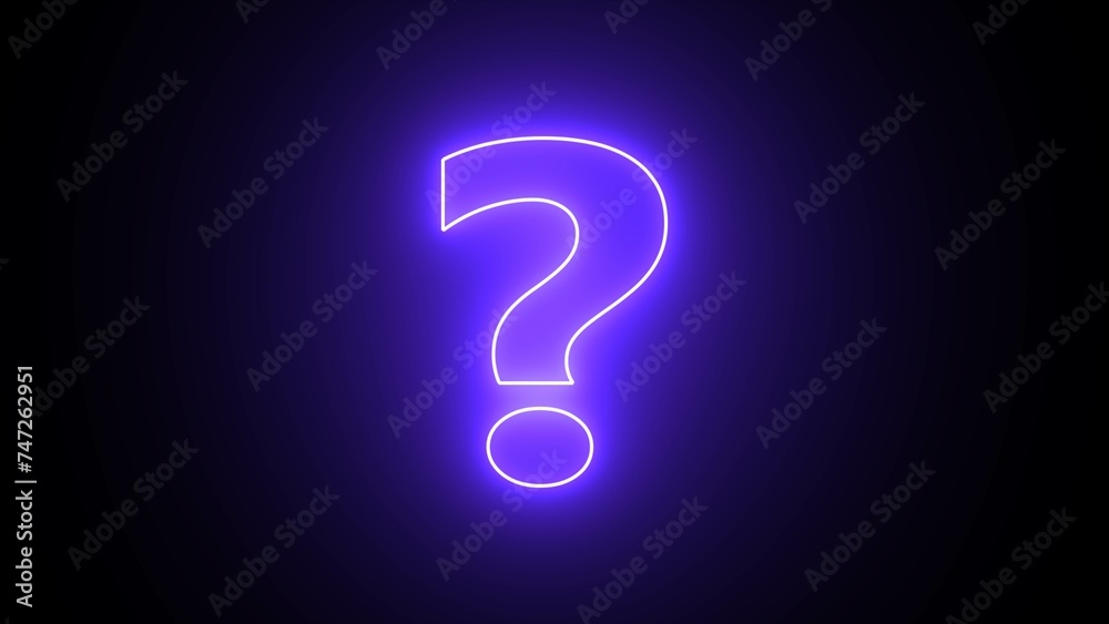 Question mark sign, question neon glowing mark icon on black background ...