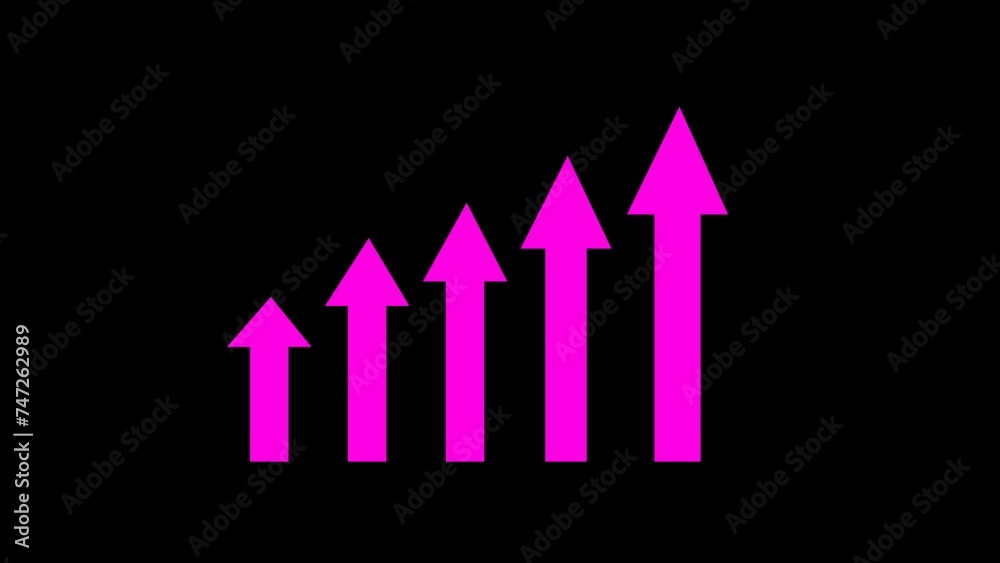 Growth chart icon. Growing graph icon in pink and black background ...