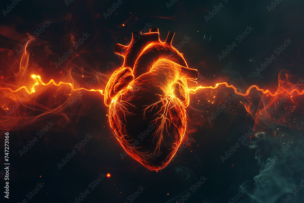 Electric Heart Concept Visualisation. Human heart with electric arcs ...