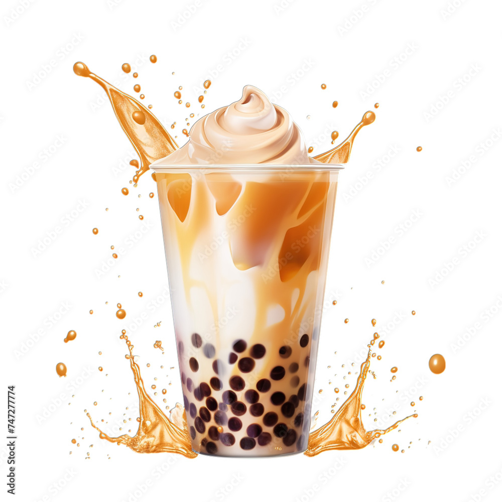 Refreshing bubble tea splash isolated on a transparent background ...