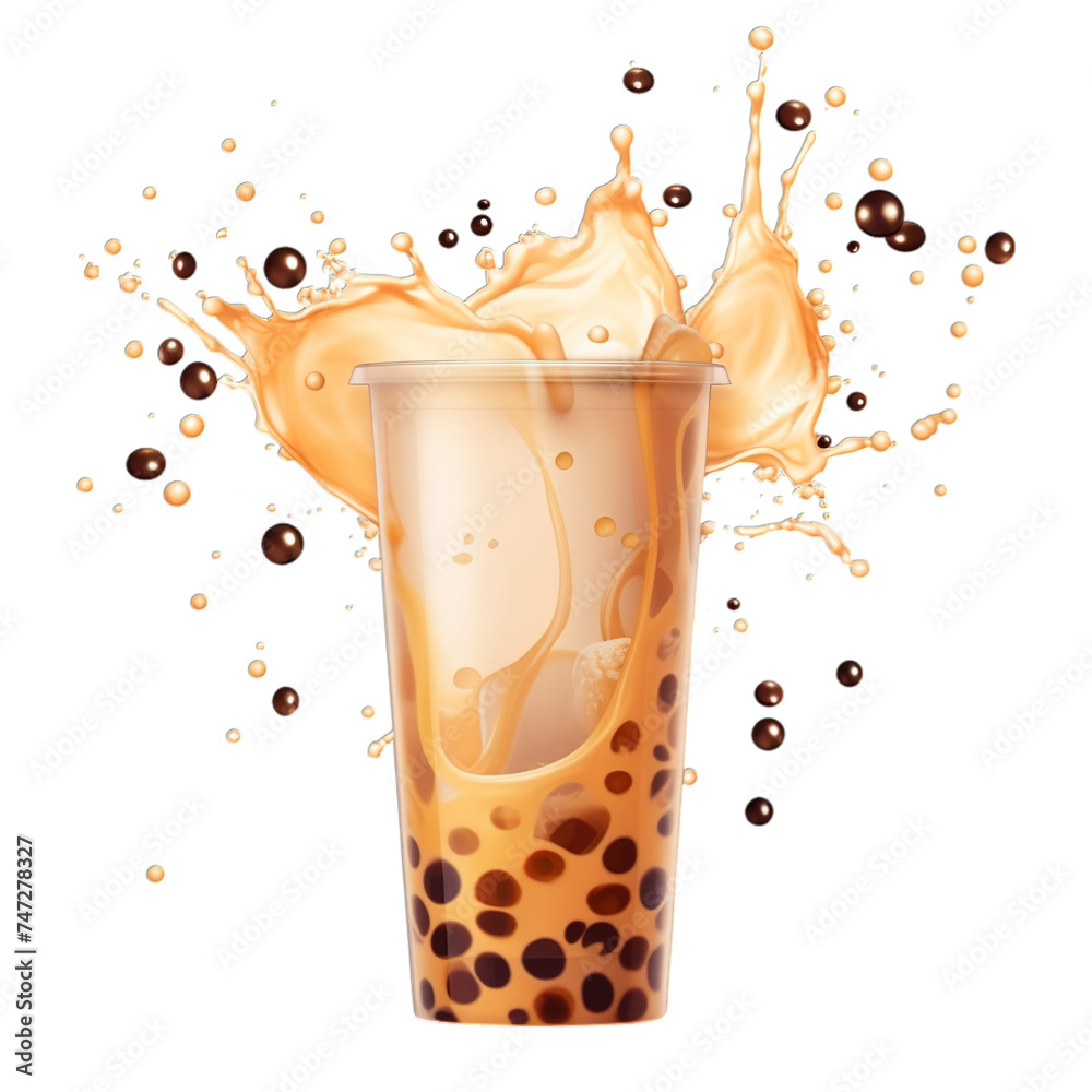 Refreshing bubble tea splash isolated on a transparent background ...