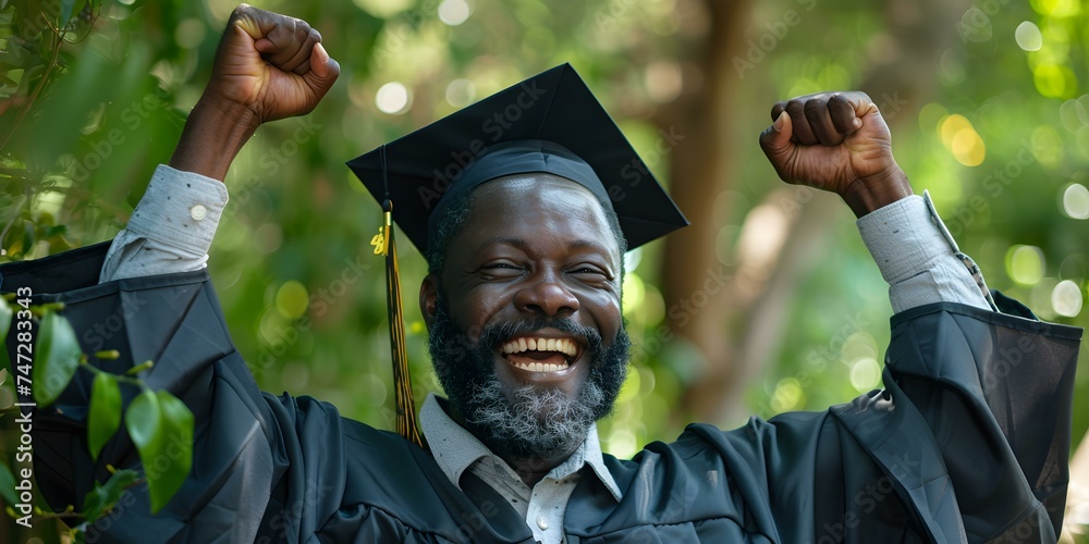 Man jubilantly celebrates cap and gown ceremony achieving academic ...