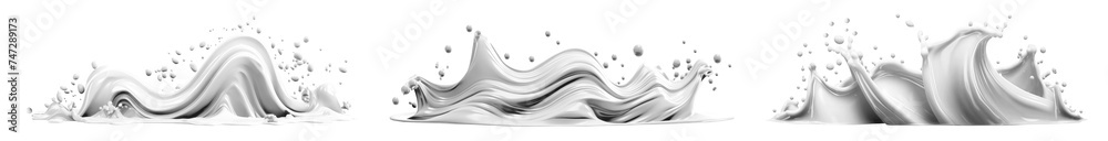 Set of long Wave White cream liquid paint milk splash swirl on ...
