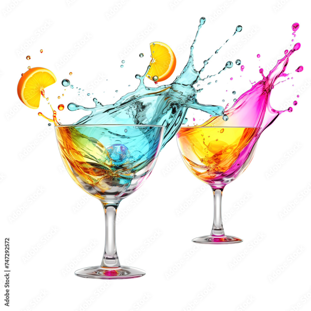 Vibrant cocktail splashes isolated on a transparent background ...