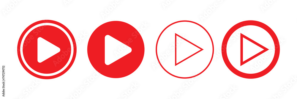 Red play buttons on transparent background. Web social networks icon ...