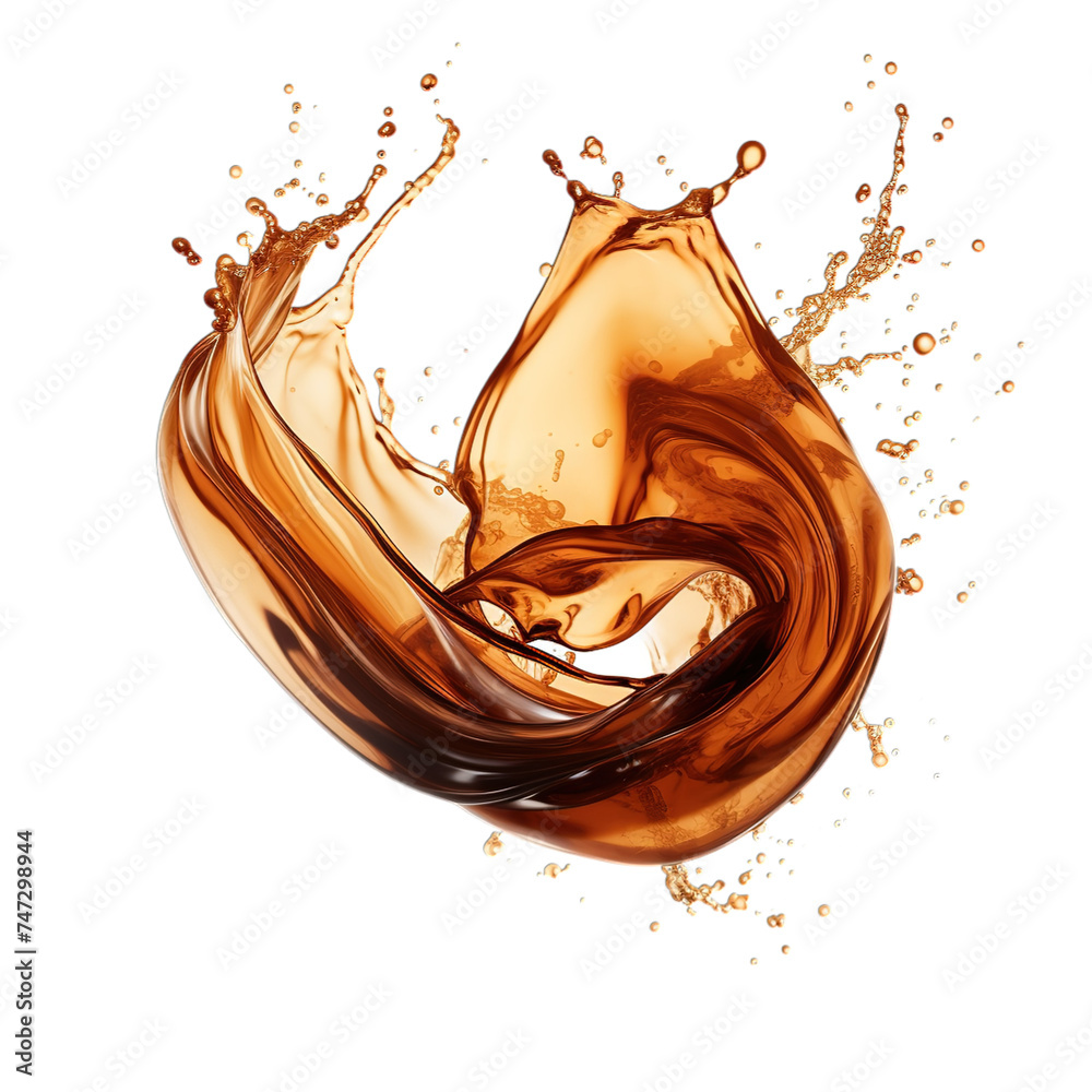 Refreshing cold brew coffee splash isolated on a transparent background ...