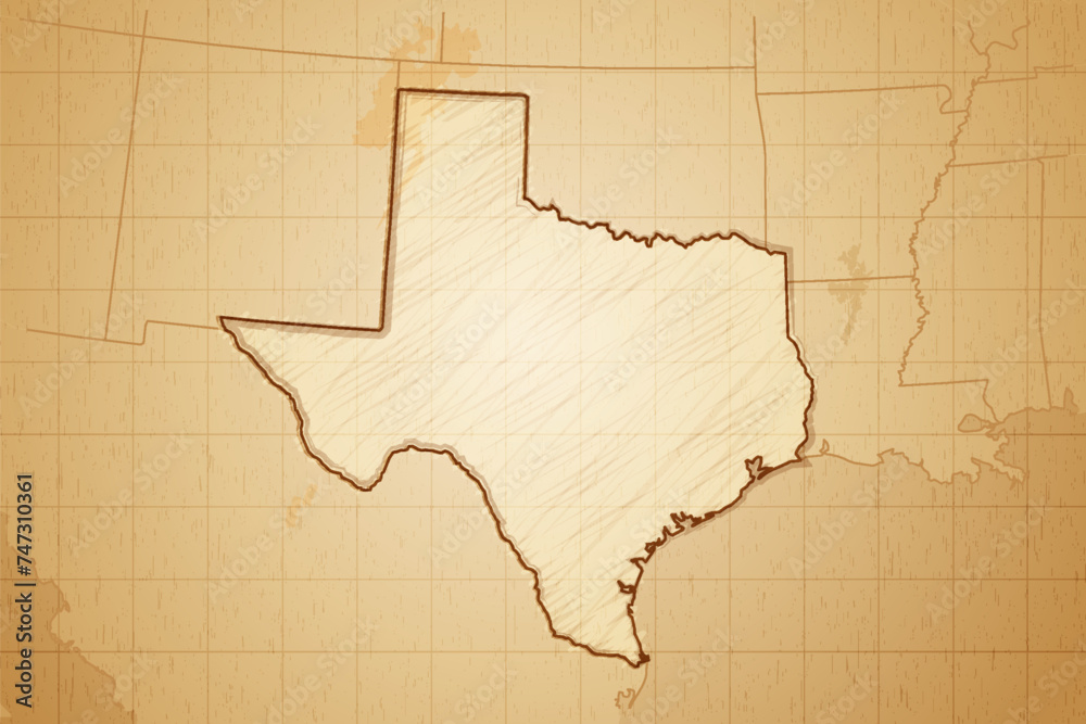 Map of Texas state made in old vintage retro textured style vector ...