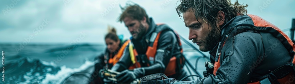 Diverse Crew at Work on the Open Sea. From Seasoned Sailors to Young ...