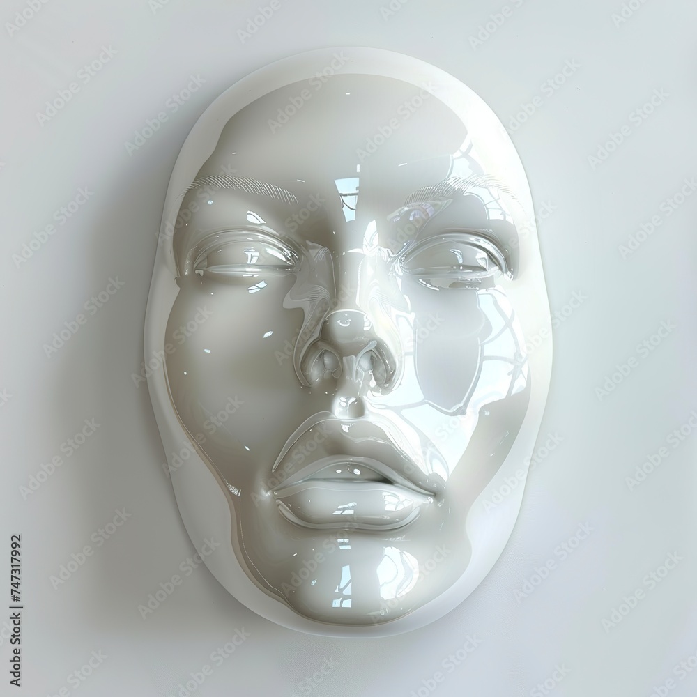 A sculpture of a bright white face in female bionic ceramics in a work ...