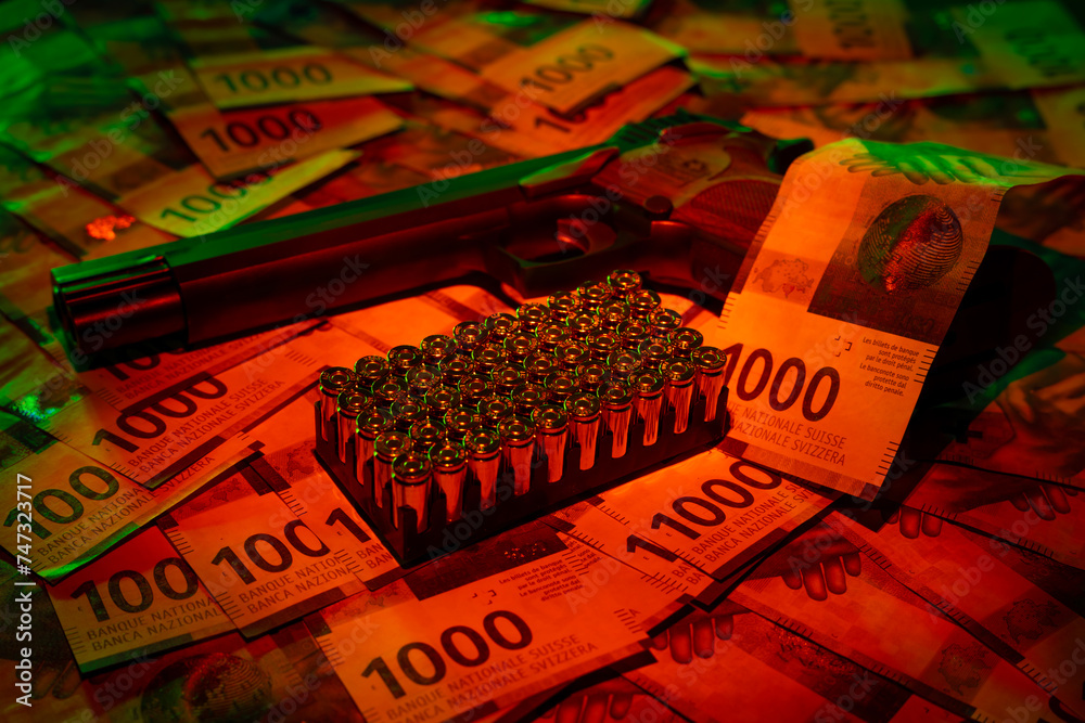 Elegant Semiautomatic 9mm Handgun with Swiss Helvetia Symbol Leaning on ...