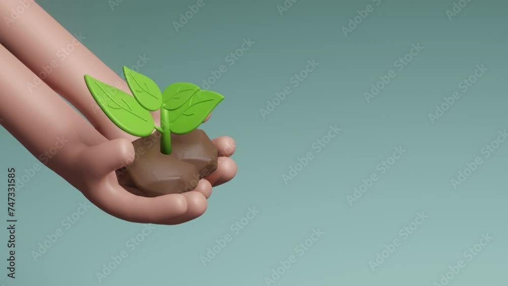 Close up plant in 3d hand, concept of sustainability building, green ...