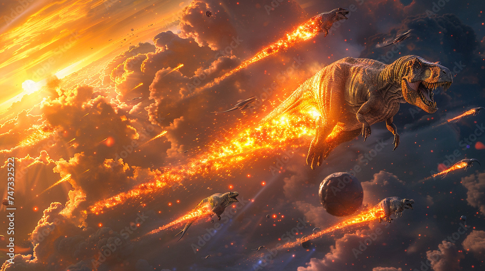 Mass extinction event meteor strike with intense fireball dinosaurs ...