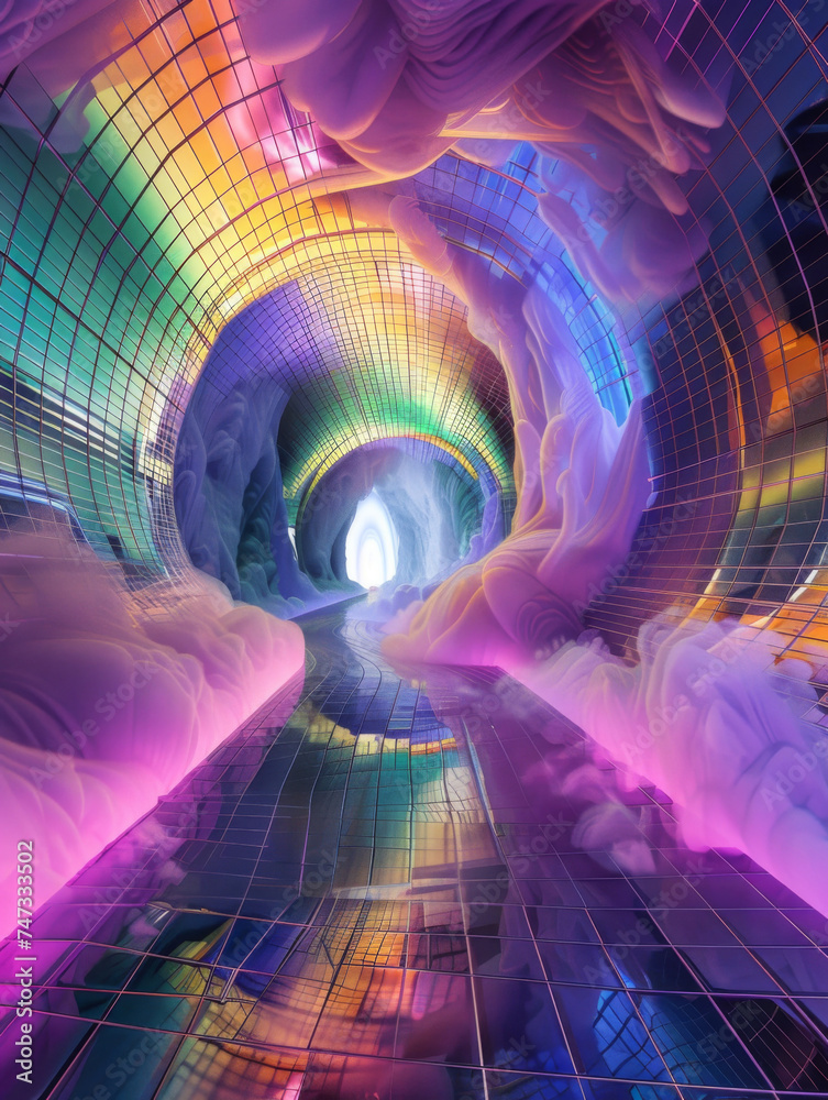 Futuristic psychedelic tunnel with lights - Colorful, psychedelic ...