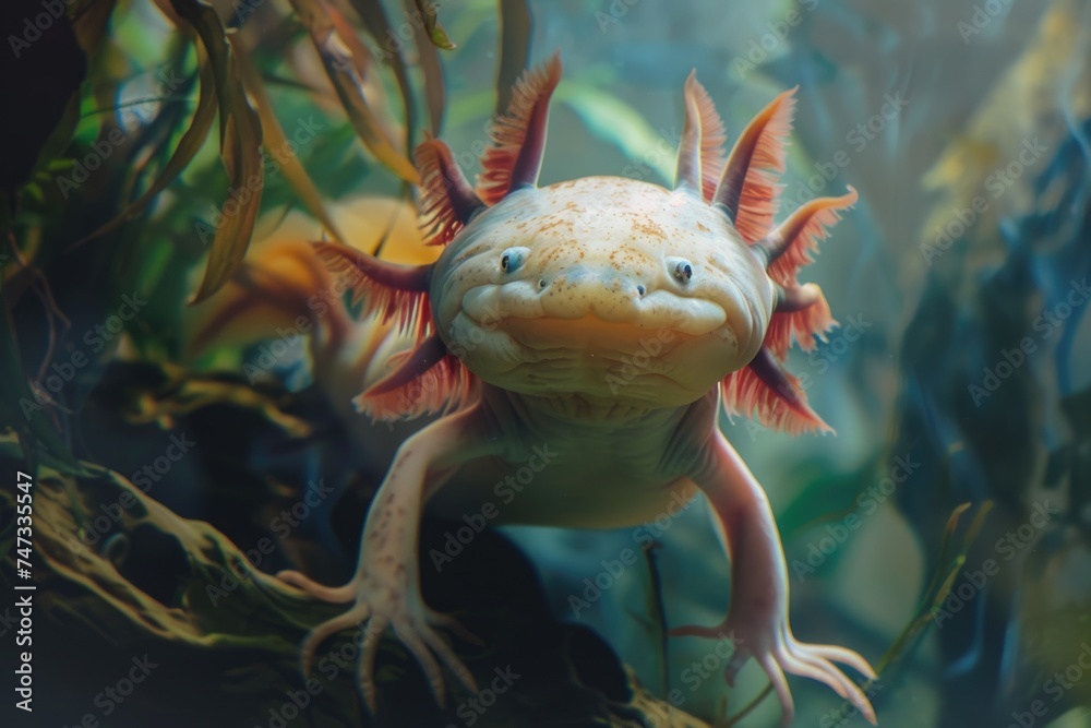 Axolotl in an aquarium with underwater plants Stock Photo | Adobe Stock