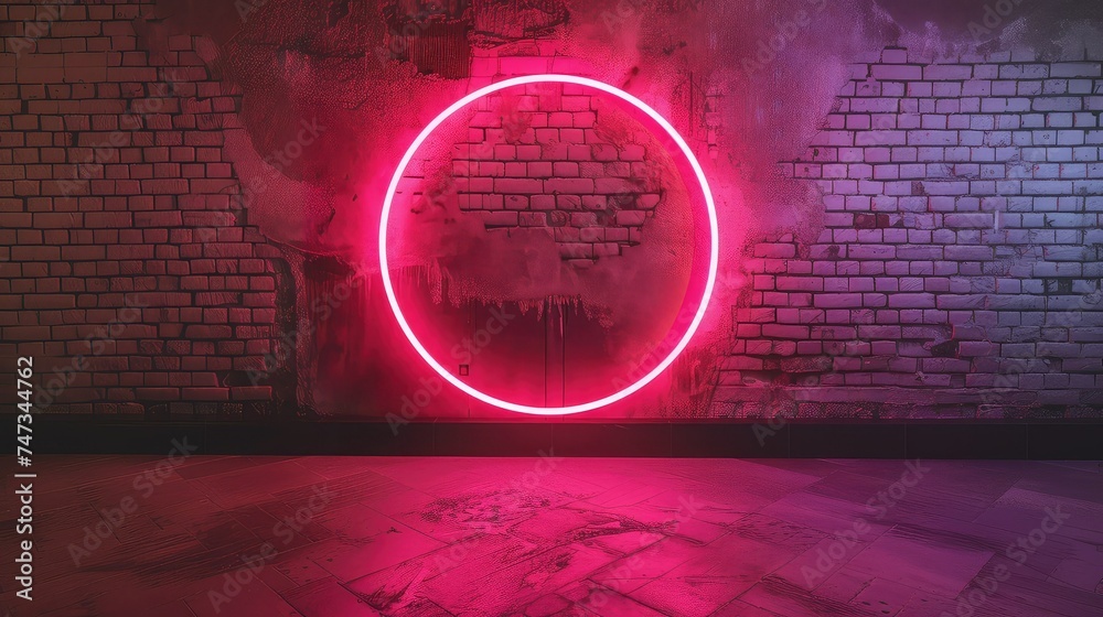 Neon sign of circle frame for template and layout on the wall ...