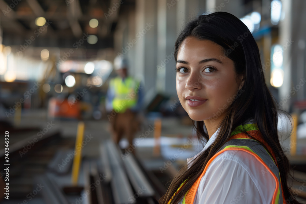 Confident Young Female Construction Engineer. Portrait of a young, confident female engineer ...