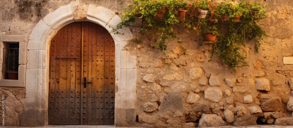 A stone building with medieval architecture stands tall, showcasing a ...
