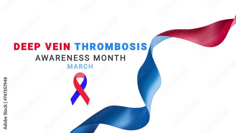 Deep Vein Thrombosis Awareness Month. blue and red color ribbon wave ...
