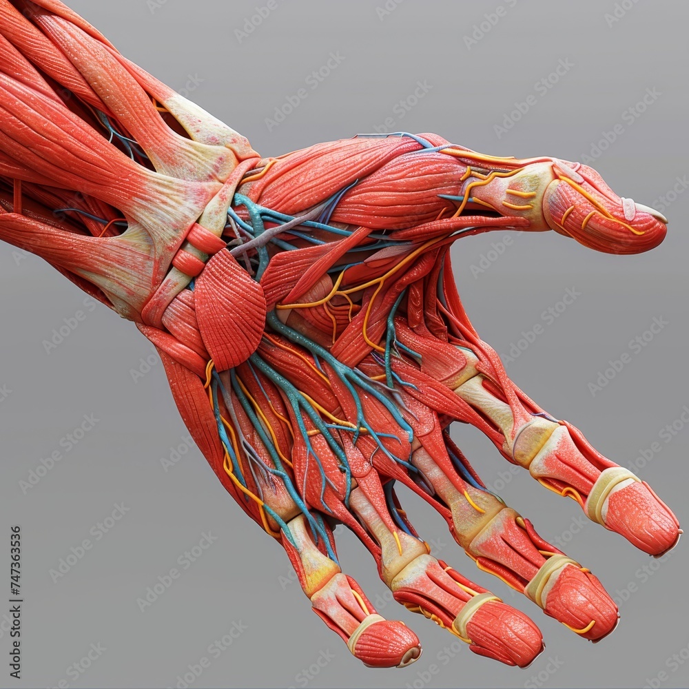 A detailed anatomical model displays the intricate network of muscles ...