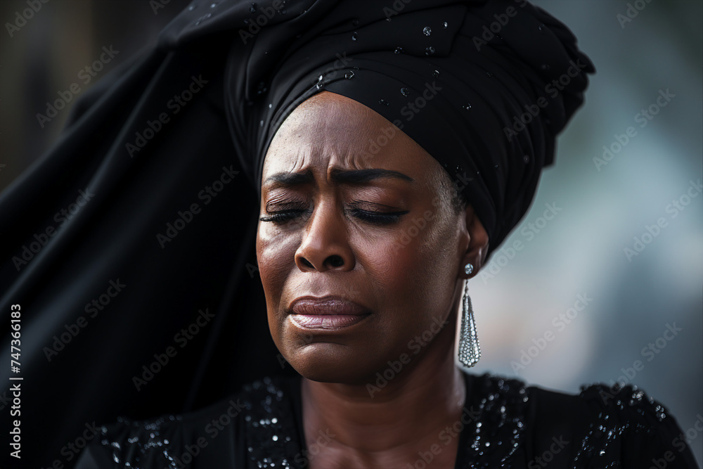 Generative ai image funeral scenes of sad crying woman grief death ...