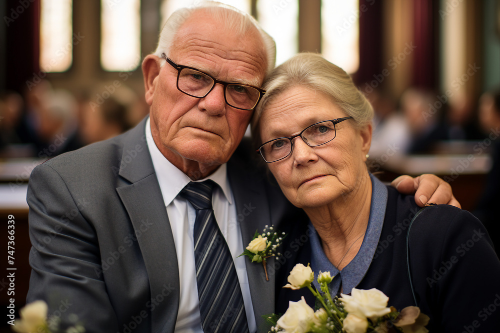 Death and funeral concept family mourning two people in cemetery ...