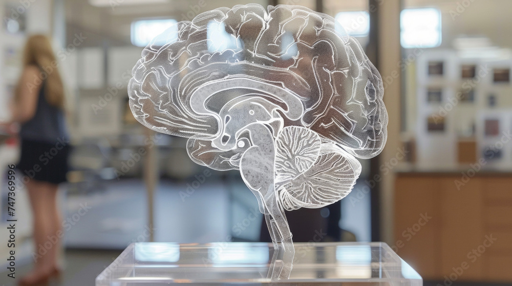 An intricate AR display of a human brain showcasing its different lobes ...
