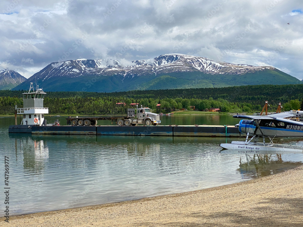 Port Alsworth, Alaska: Supply barge at hardenburg Bay on Lake Clark ...