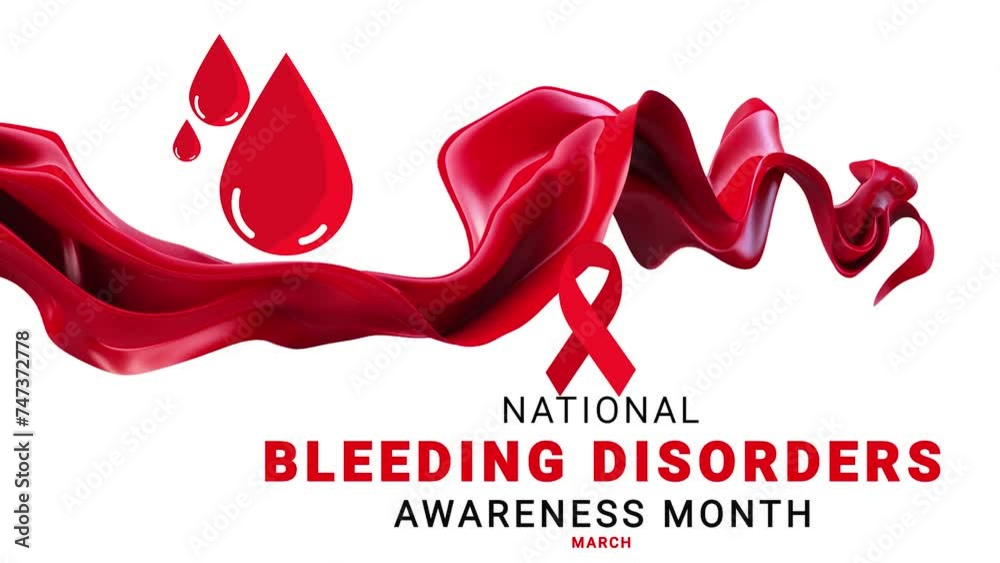 National Bleeding Disorders awareness month. Red color ribbon wave ...
