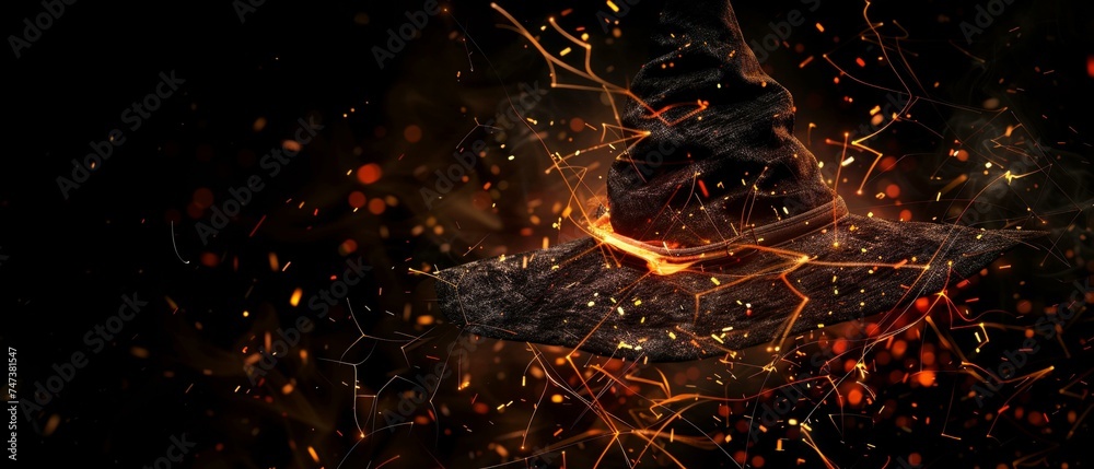 Halloween Witch, fire embers particles over black background, abstract ...