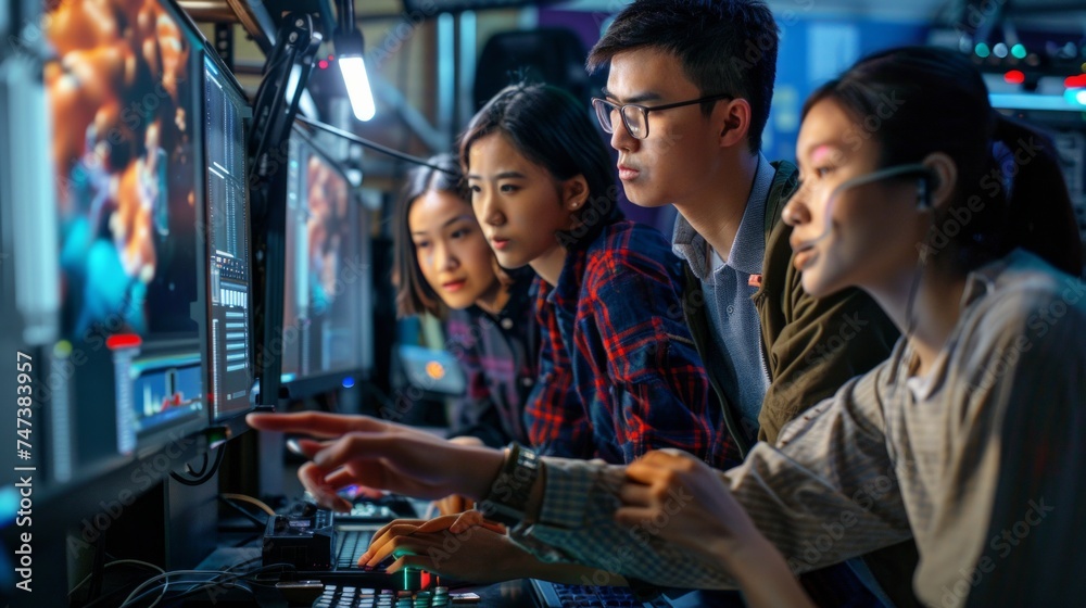 TV engineer at editor in studio. TV editor working with vision mixer in ...