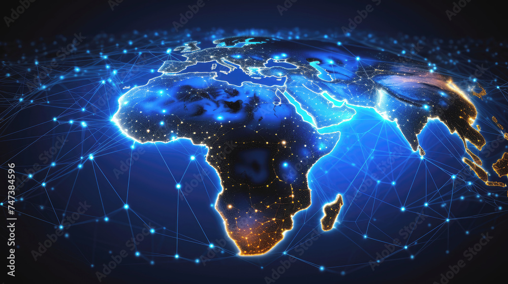 Digital Africa Map : Advanced Global Cyber Network Illustration with ...