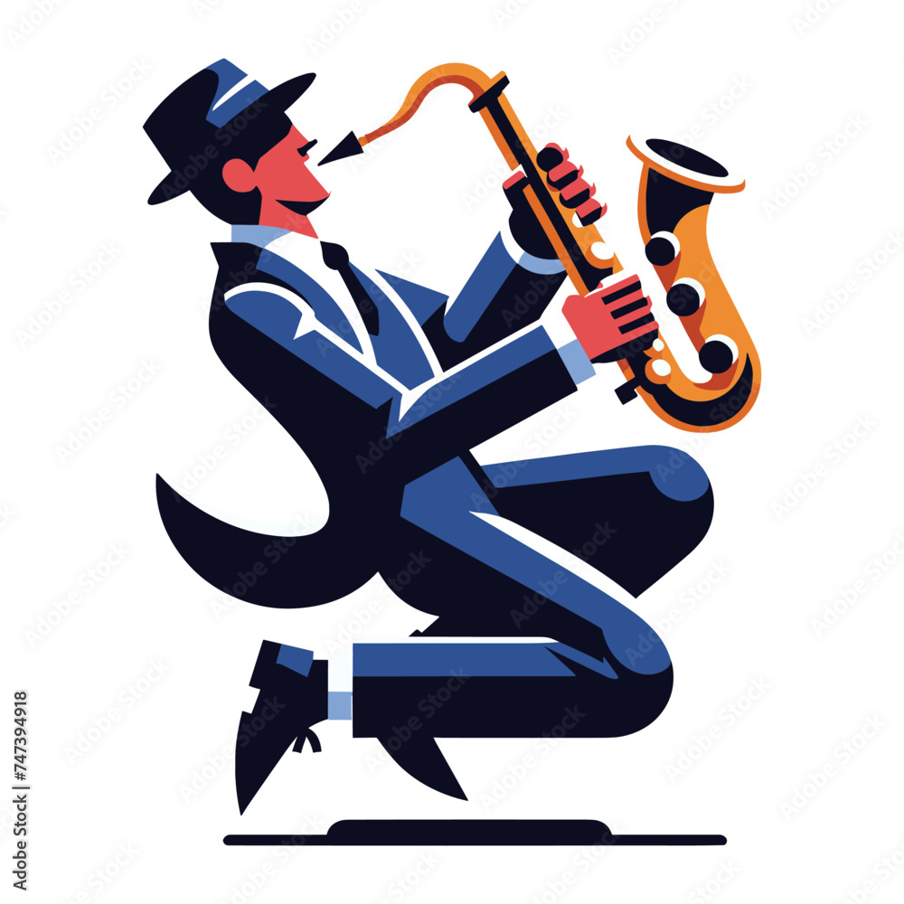 Musician playing saxophone, music player performing solo, holding sax ...
