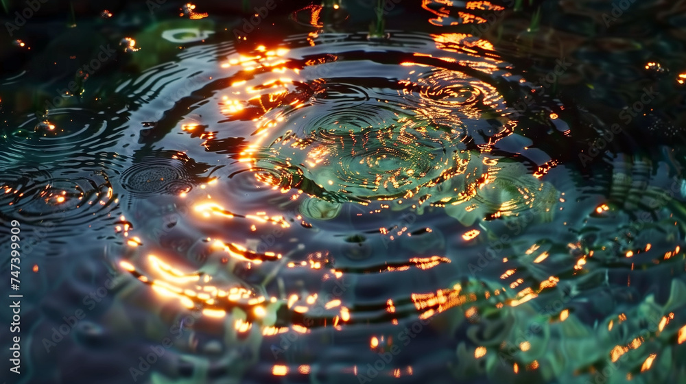 Abstract image of fiery ripples on water surface, evoking themes of ...