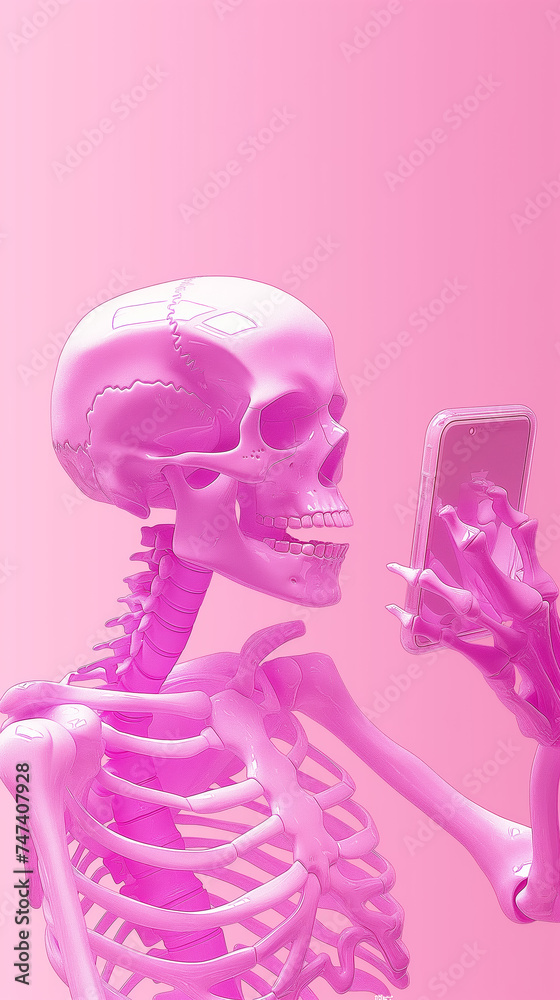 Pink Skeleton With Pink Smartphone Digital Bones: The Pink Skeleton ...