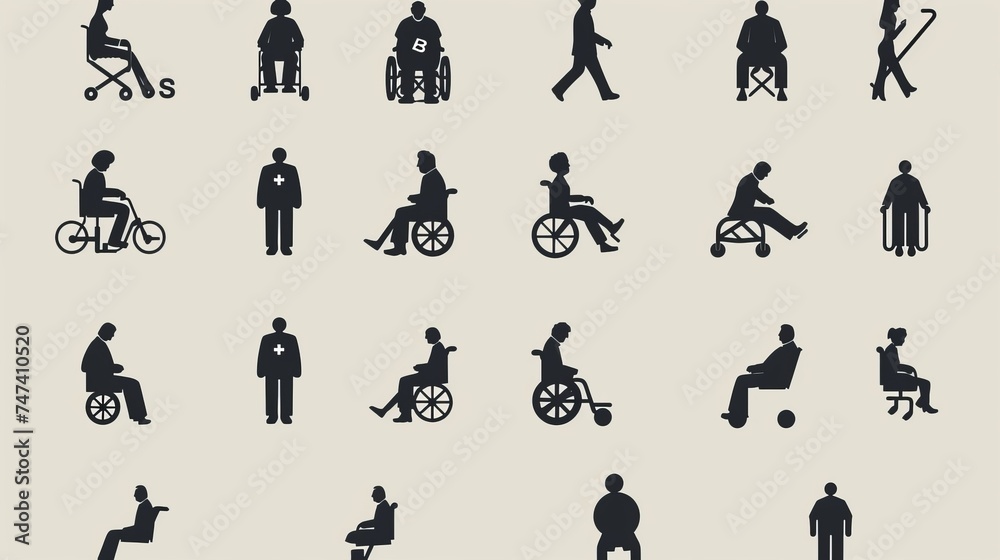Set of vector disabled signs.Handicapped man sitting in a wheelchair ...