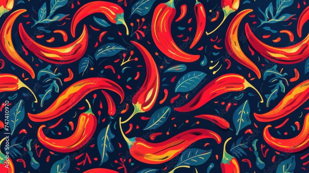 Bright flat seamless pattern with red chili pepper. Spicy hot mexican ...