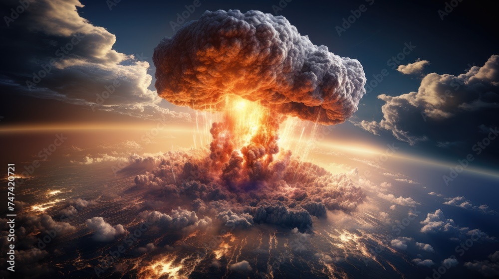 Big explosion with smoke and ash, armageddon, apocalypse. Eruption ...