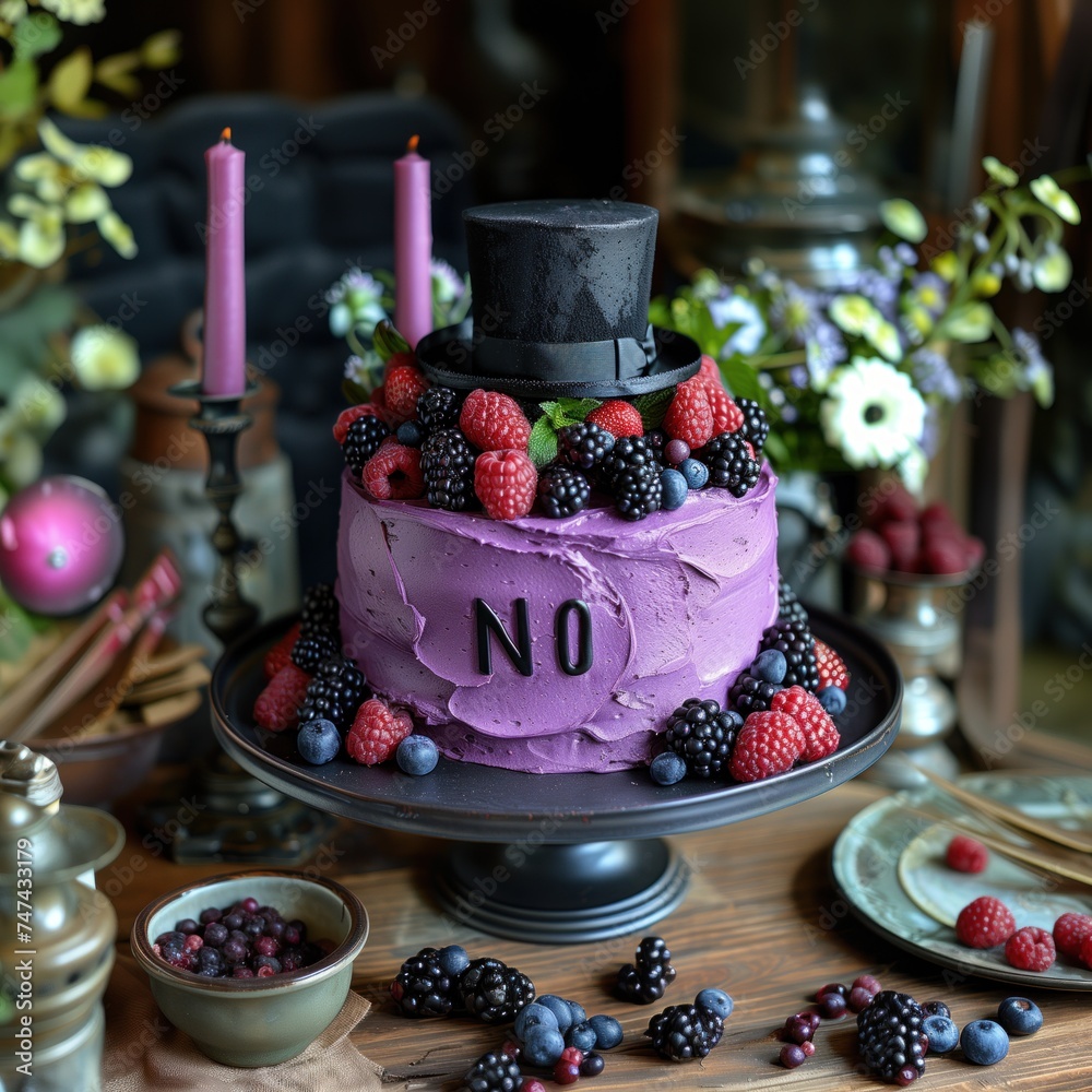 No cake. The inscription on the berry cake is "NO." Go on a diet! No ...