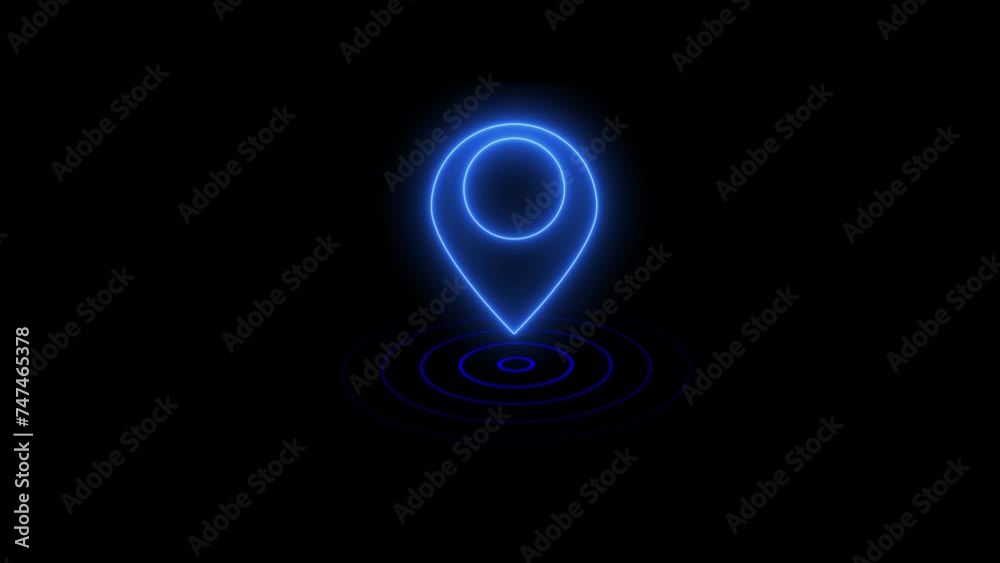location Icon Neon Light Glowing blue Bright Symbol. Cartoon glowing ...